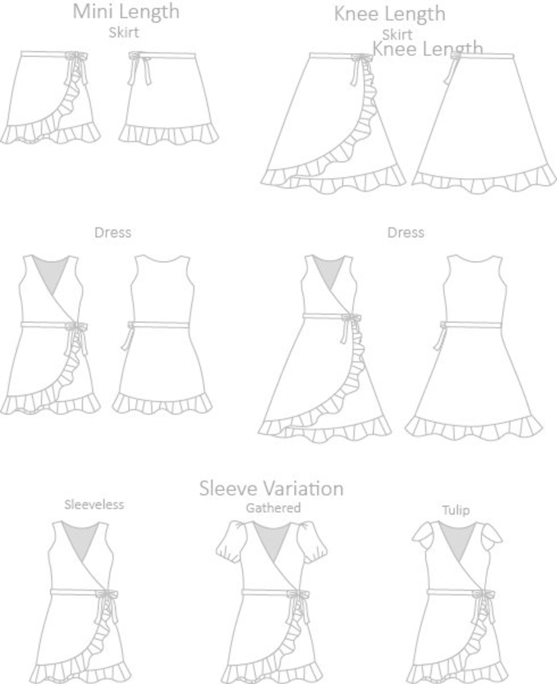 Dallas Wrap Dress and Skirt PDF Sewing Pattern, US Sizes 0 - 32, Wrap ...