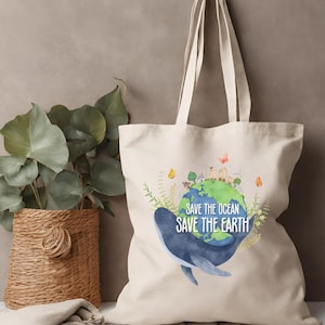 Earth Day Eco Tote Save the Ocean and Planet Organic Cotton Shoulder ...