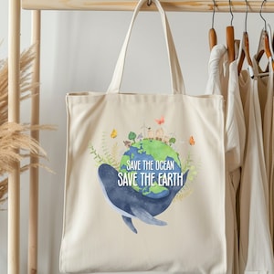 Earth Day Eco Tote Save the Ocean and Planet Organic Cotton Shoulder ...