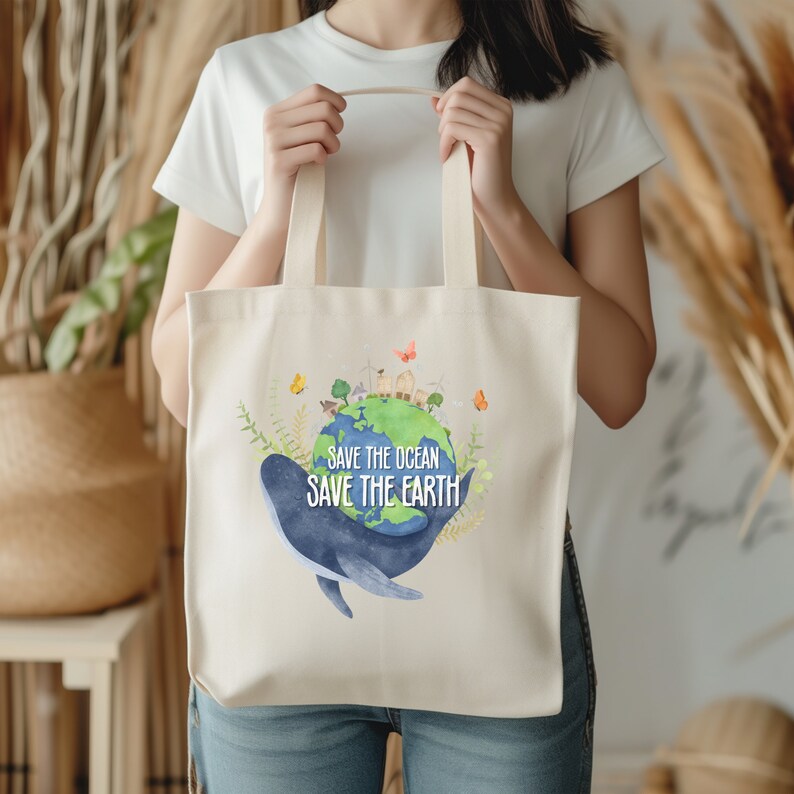 Earth Day Eco Tote Save the Ocean and Planet Organic Cotton Shoulder ...