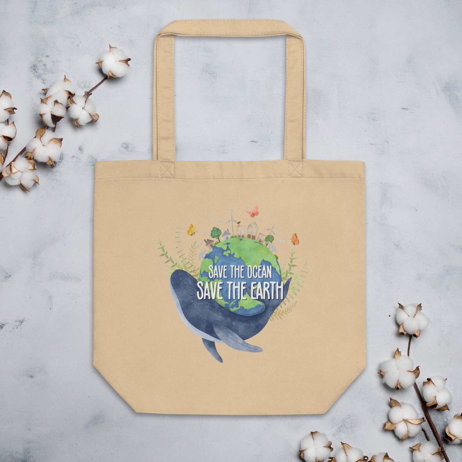 Earth Day Eco Tote Save the Ocean and Planet Organic Cotton Shoulder ...