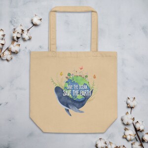 Earth Day Eco Tote Save the Ocean and Planet Organic Cotton Shoulder ...