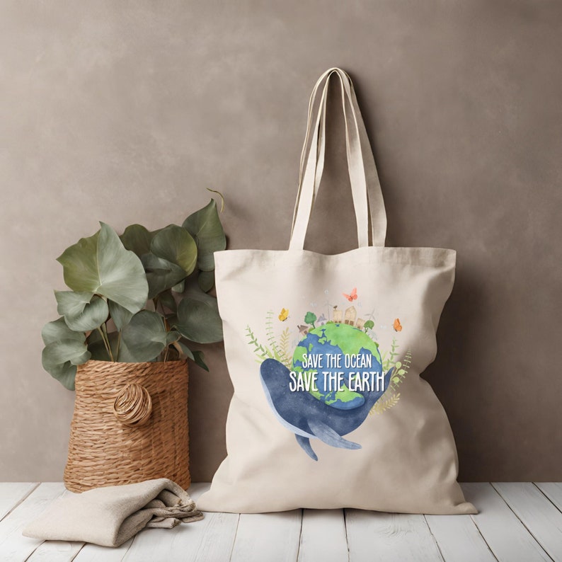 Earth Day Eco Tote Save the Ocean and Planet Organic Cotton Shoulder ...