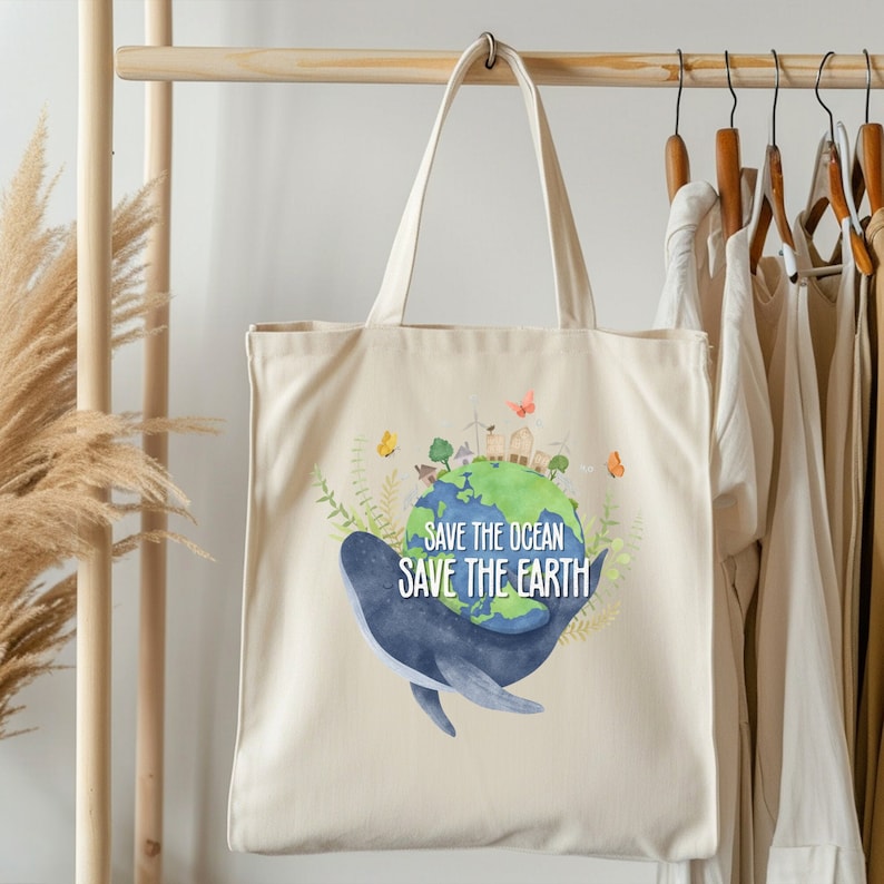 Earth Day Eco Tote Save the Ocean and Planet Organic Cotton Shoulder ...