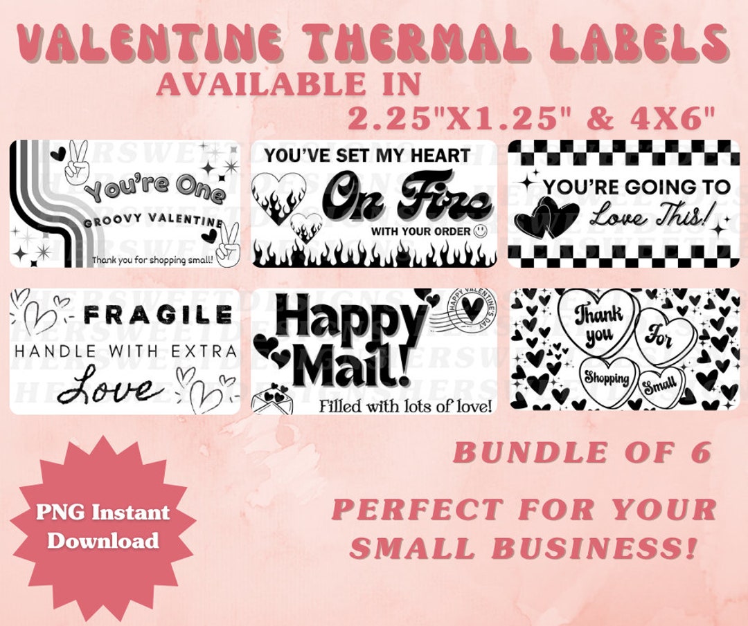 Valentine Thermal Label Bundle - Happy Mail Package Stickers - Small ...