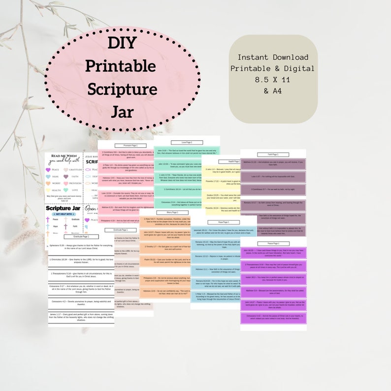 Scripture Jar Printables | DIY Bible Verse Notes | Printable Prayer Jar ...