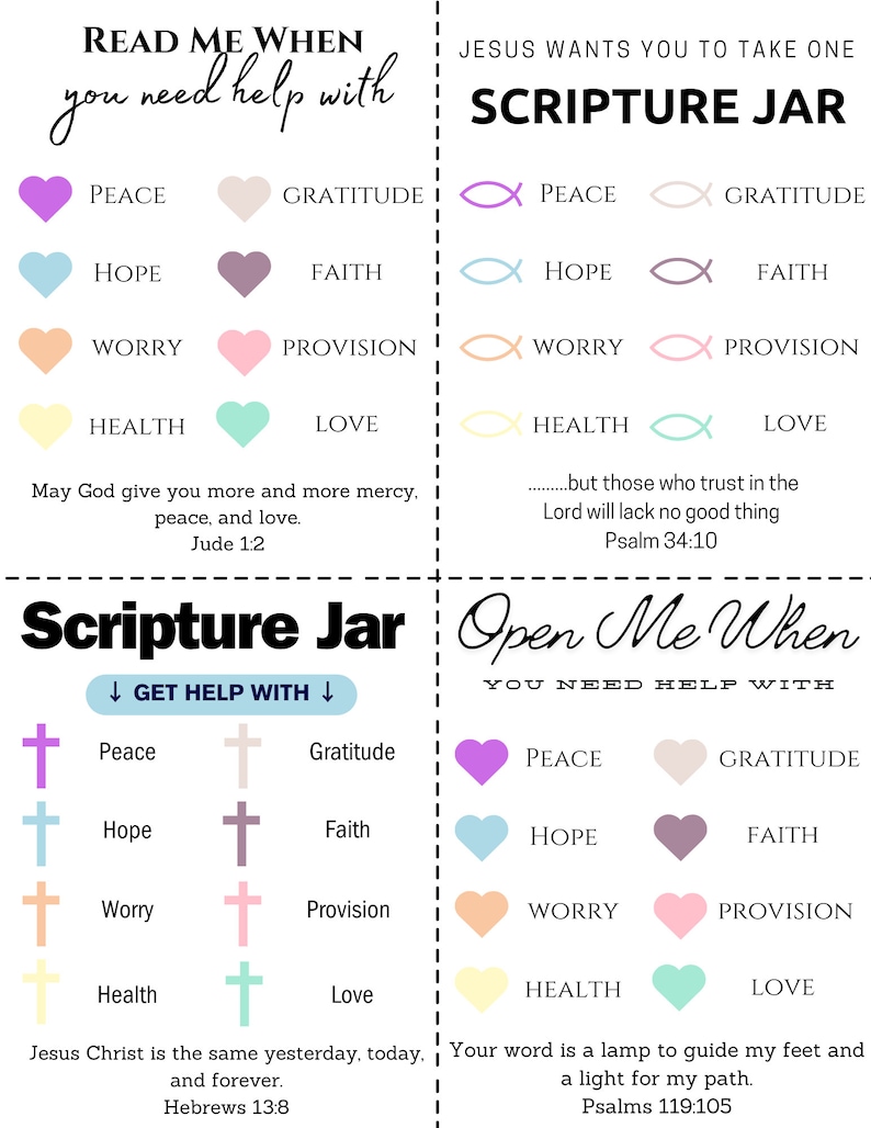 Scripture Jar Printables | DIY Bible Verse Notes | Printable Prayer Jar ...