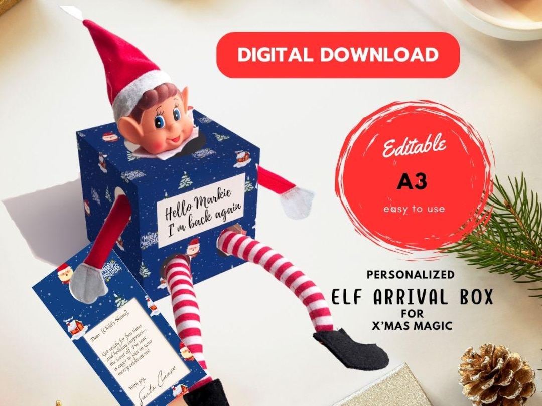 EDITABLE Elf Arrival Box Elf is Back Elf Arrival Christmas Festive Tag ...