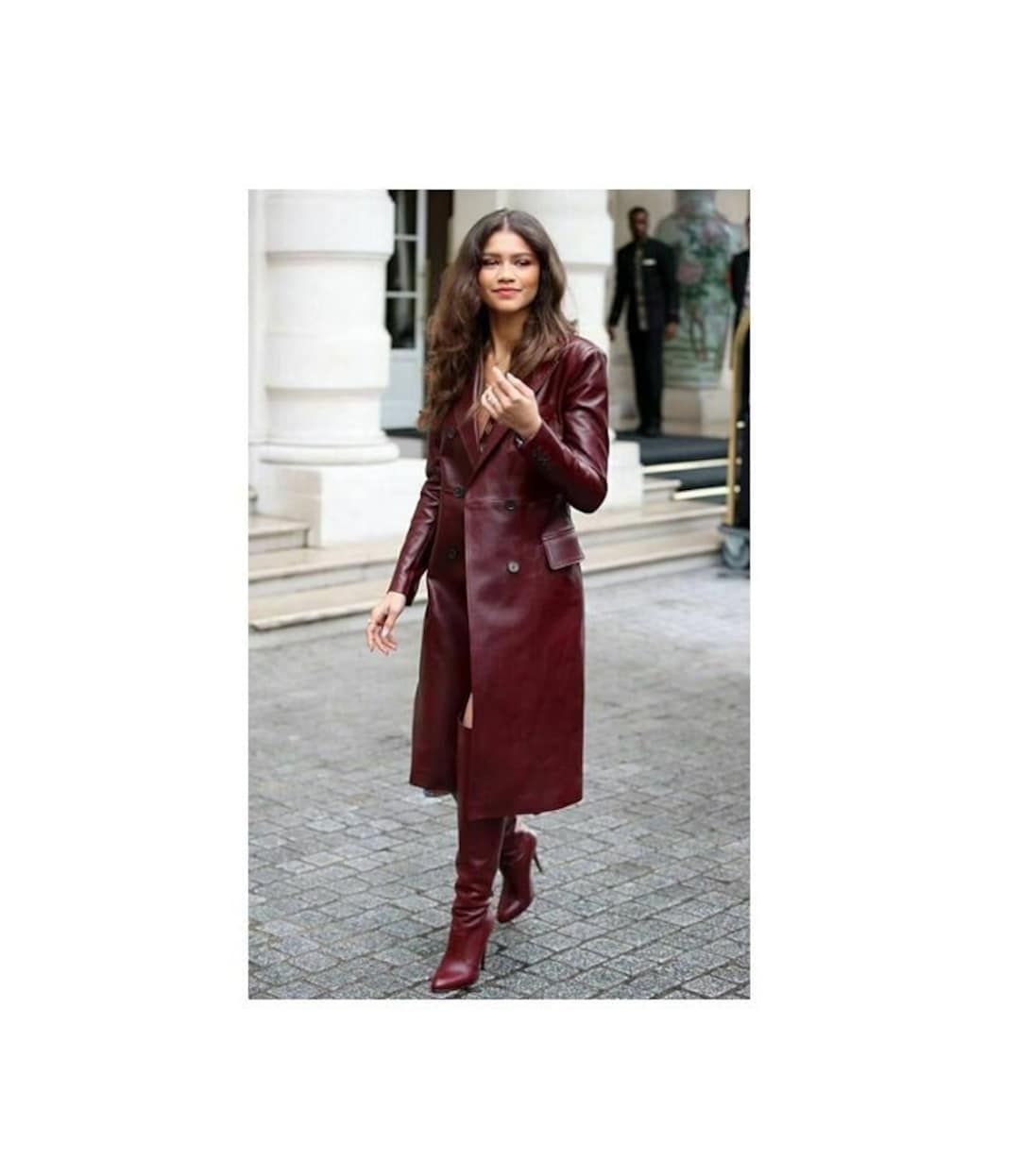Women's Burgundy Leather Trench Coat Women Unique Celebrity Coat Women's Western Leather Trench ...