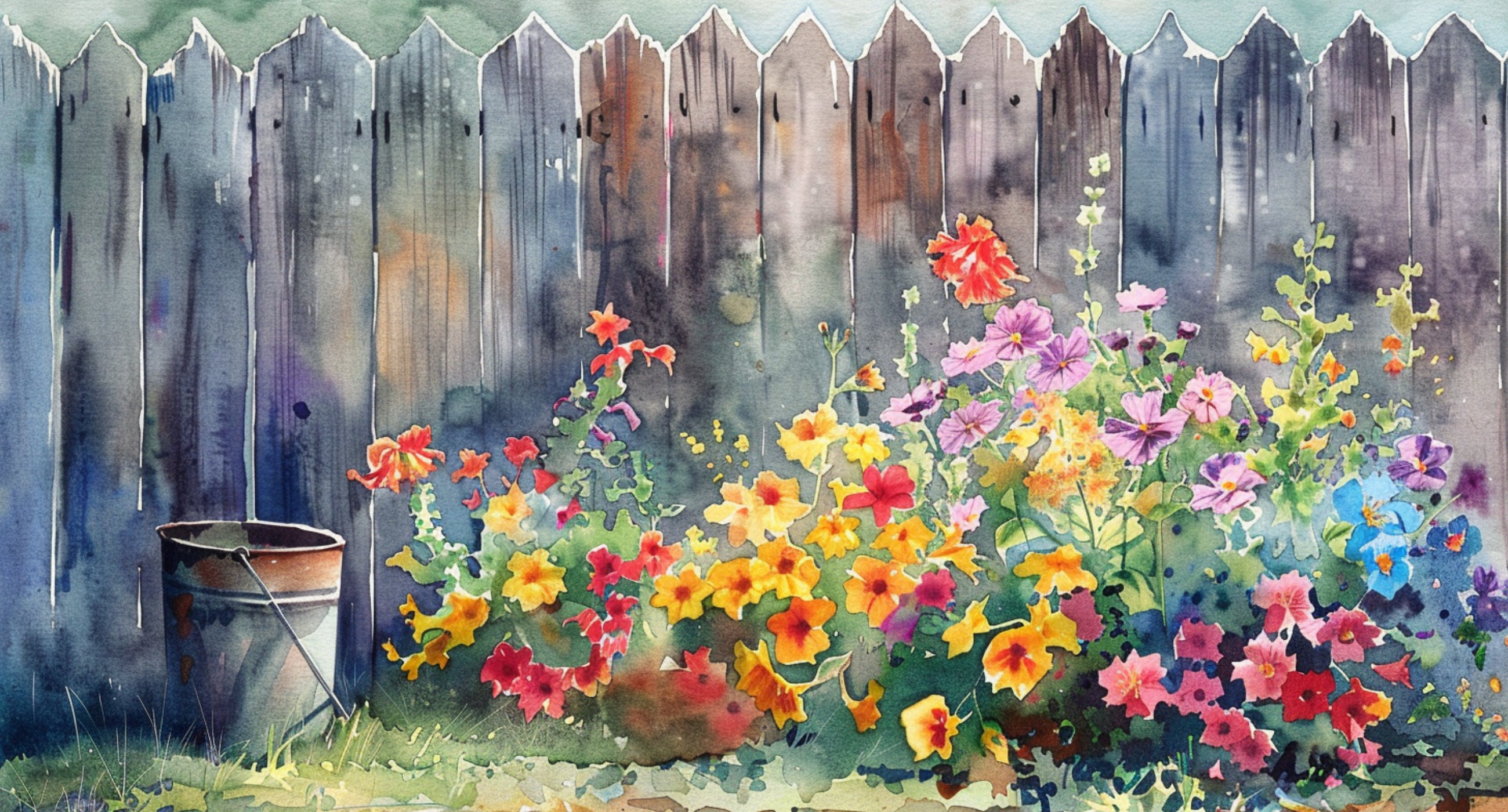 Garden Themed Mug Wrap PNG, Watercolor Flower and Picket Fence Design ...