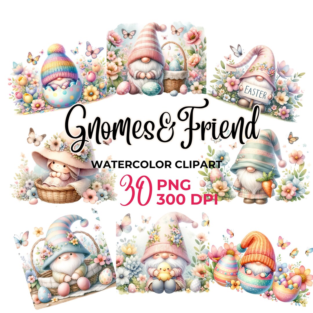 Watercolor Easter Gnome Clipart: Pastel Spring PNG (digital Download ...