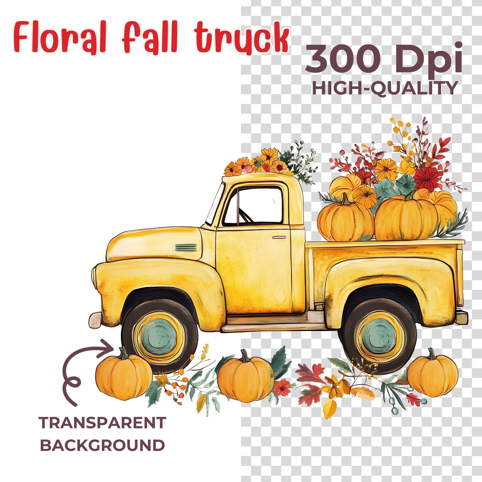 Vintage Fall Truck Bundle Clipart, 73 PNG Images 300 DPI, Autumn ...