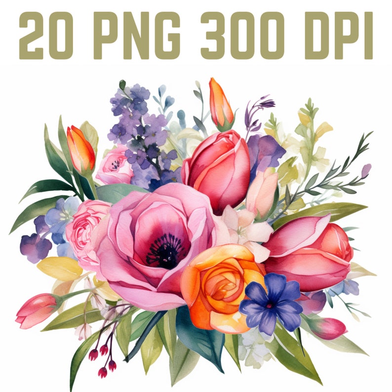 30 Floral Bouquet Art Watercolor, Vibrant Flower, Watercolor Floral ...