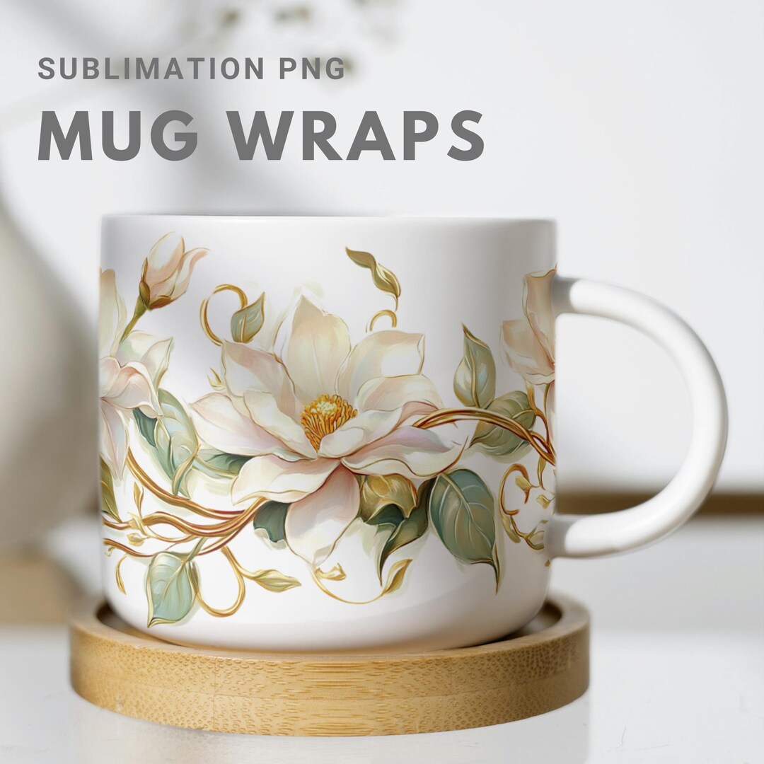Elegant Gold Floral Mug Wrap Design, Tea Mug Wrap Printable Mug Wrap ...