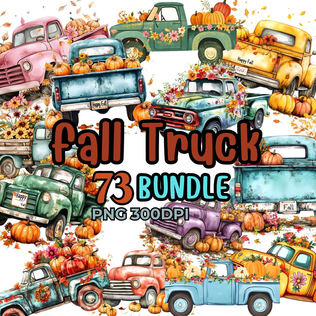 Vintage Fall Truck Bundle Clipart, 73 PNG Images 300 DPI, Autumn ...