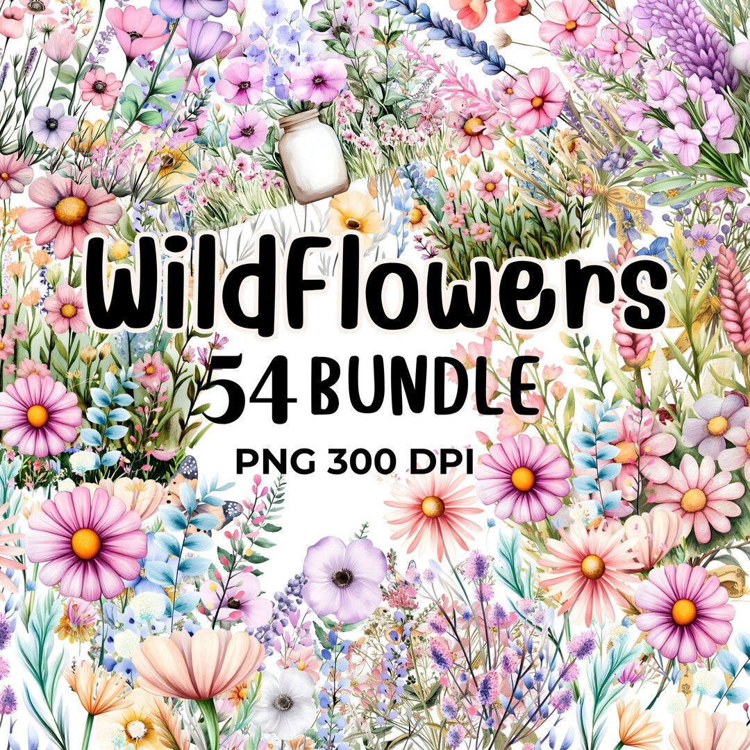 Watercolor Wildflower Clipart Bundle: 54 PNG Floral Illustrations ...