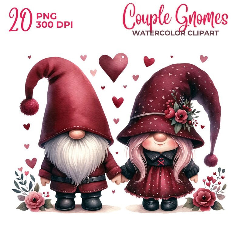 Watercolor Gnome, 300 DPI PNG Files, Couple Gnomes, Gnome Sublimation ...
