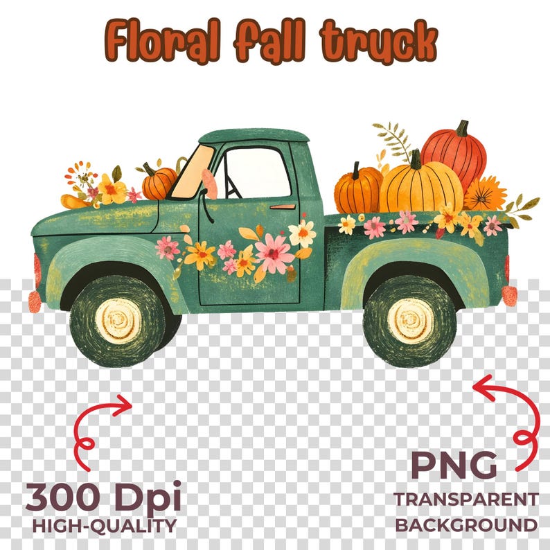 Vintage Fall Truck Bundle Clipart, 73 PNG Images 300 DPI, Autumn ...