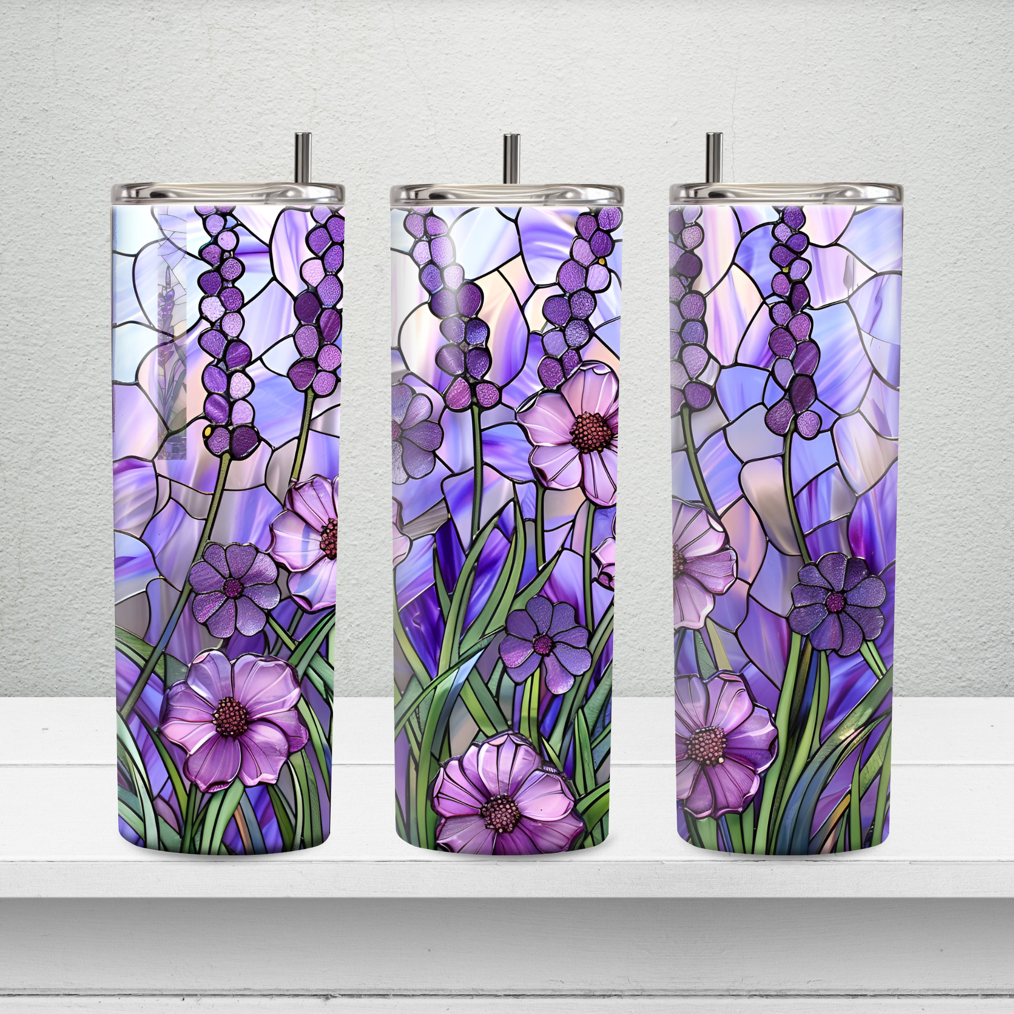 Lavender Stained Glass Clipart: Floral Digital Paper (12x12in, 300 DPI ...