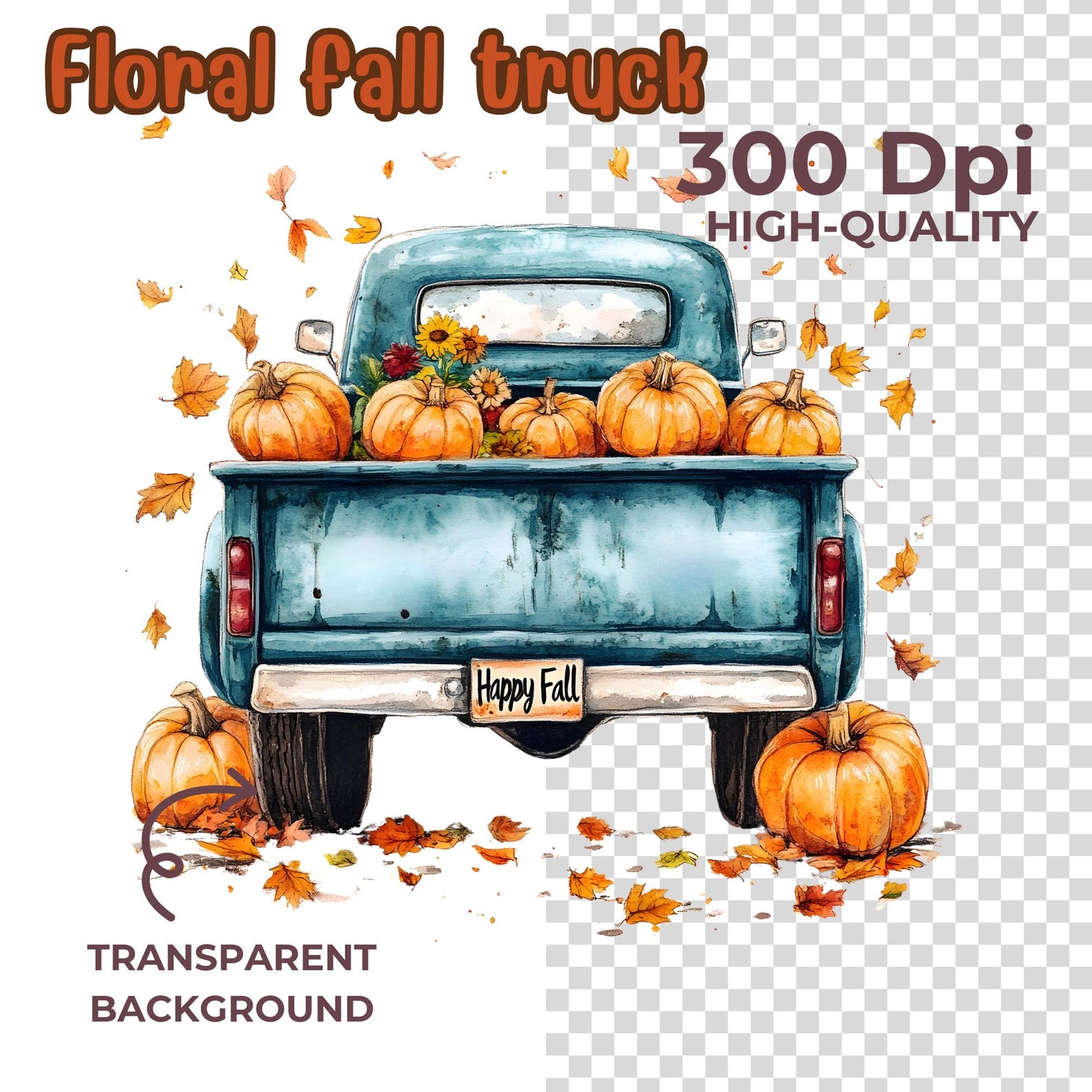 Vintage Fall Truck Bundle Clipart, 73 PNG Images 300 DPI, Autumn ...