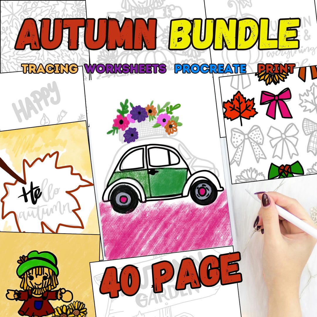 Autumn Tracing Worksheets Bundle: Procreate & Printable Fall Activity ...