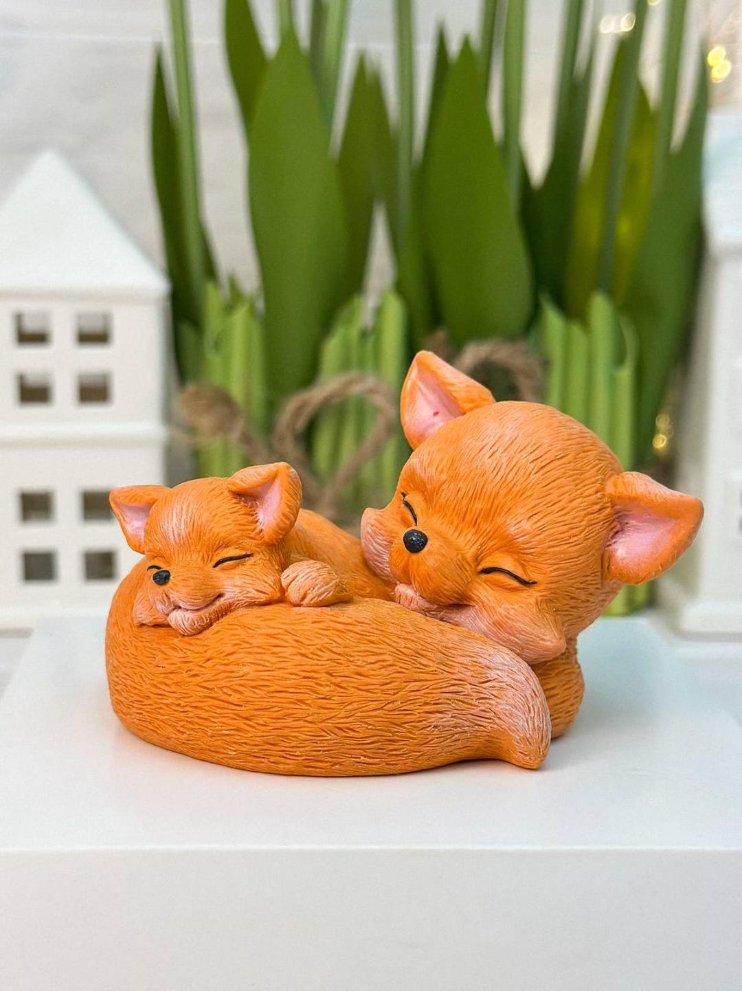 Sleeping Fox With Baby Silicone Mold, Animal Figurine Mold for ...