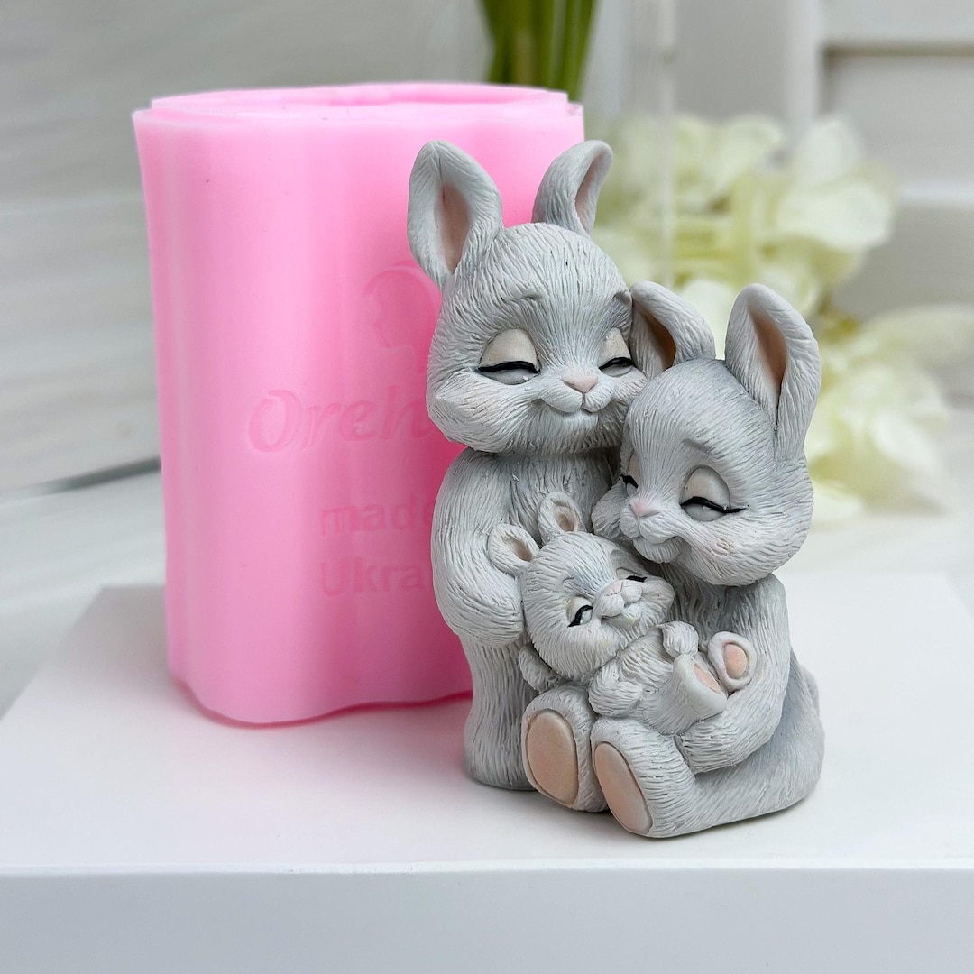 Silicone Bunny Family Mold, 3D Rabbit Soap Mold, Animal Candle Mold ...