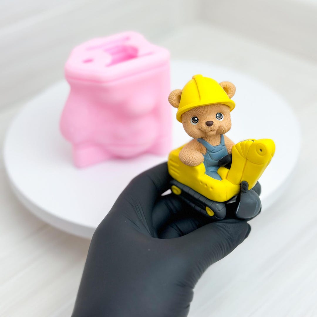 Bear on Excavator 3D Silicone Mold, Animal Molds for Kids Party ...