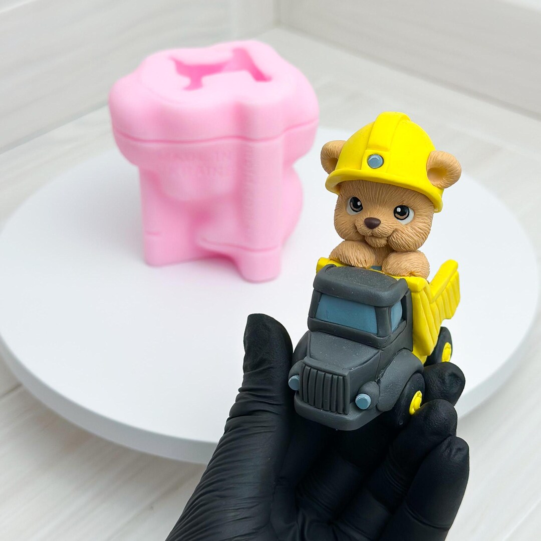 Dump Truck With Bear Silicone Mold, Construction Mold, Cute Bear Topper ...