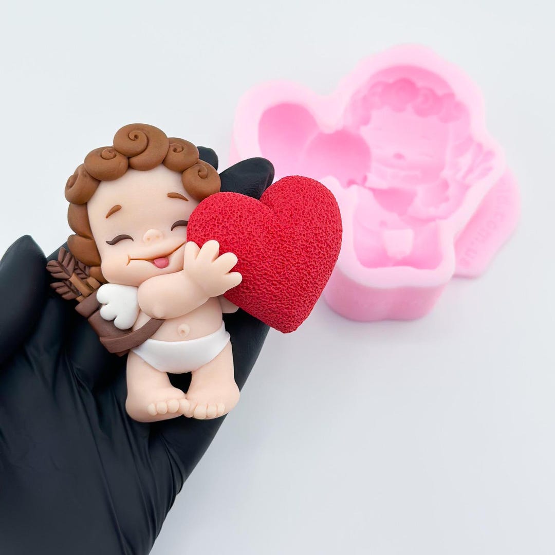 Cupid With Heart Silicone Mold, Angel Figure Mold for Resin or Clay, 3D ...