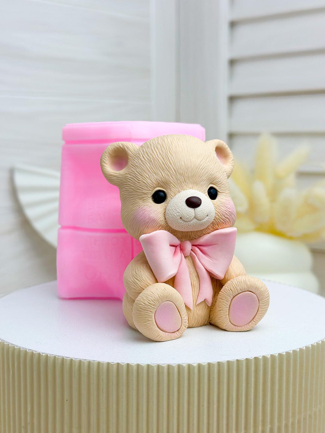 3D Teddy Bear Silicone Mold, Cute Bear With Bow for Fondant Mold, Baby ...