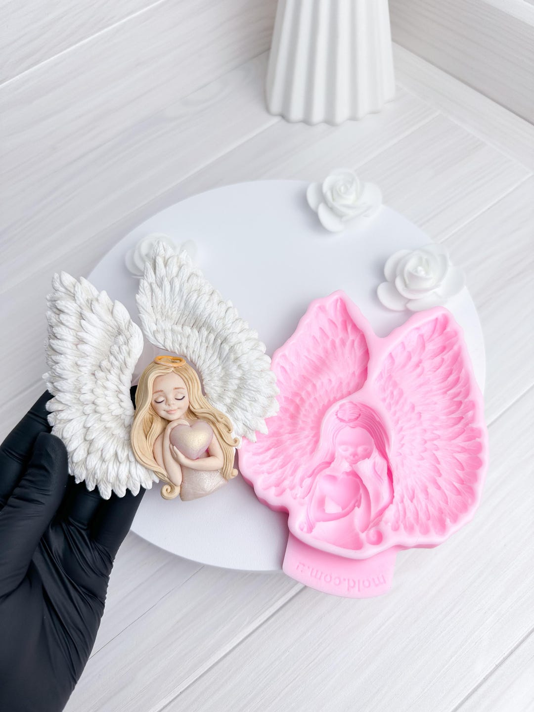 Angel Silicone Mold, 2D Silicone Mold Angel With Heart, Large Angel ...
