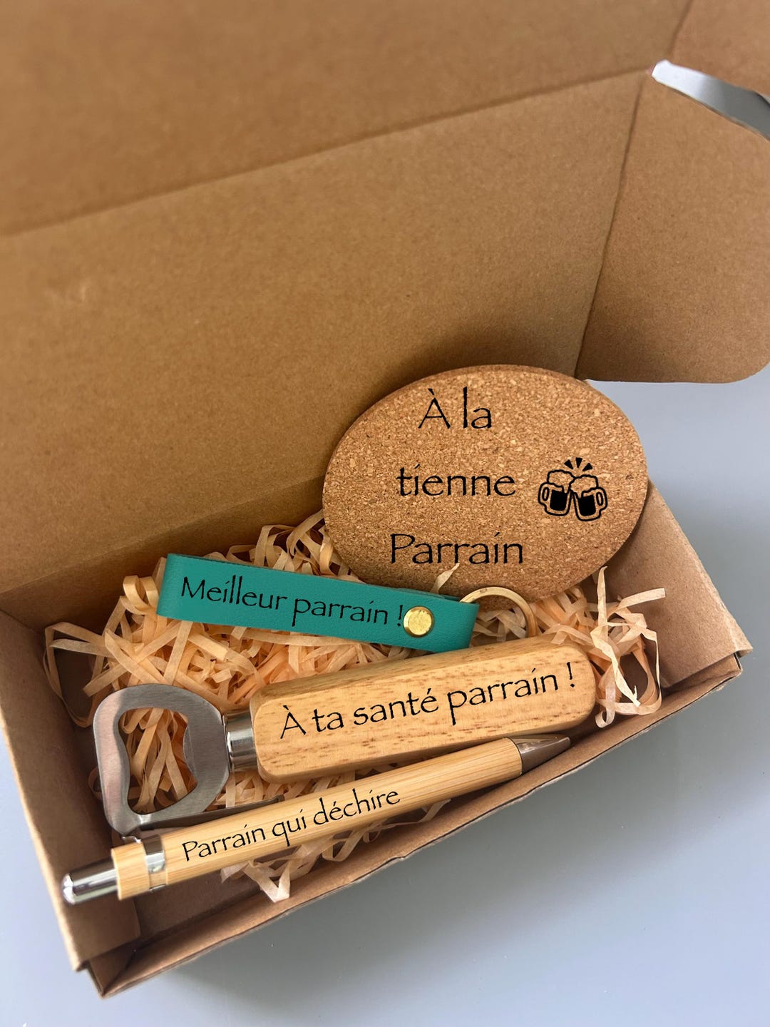 Personalized Gift Box With Wooden Pen, Leather Key Ring, Bottle Opener ...