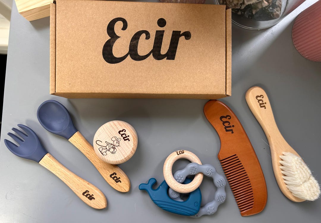 Personalized Birth Gift Box for Baby Girl and Boy Covered Comb Rattle ...