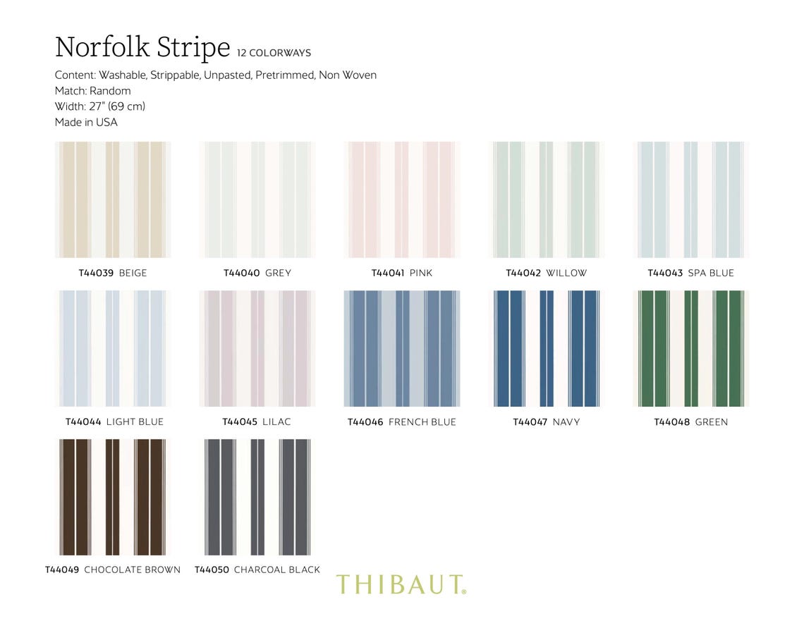 Thibaut Norfolk Stripe Wallpaper - Etsy