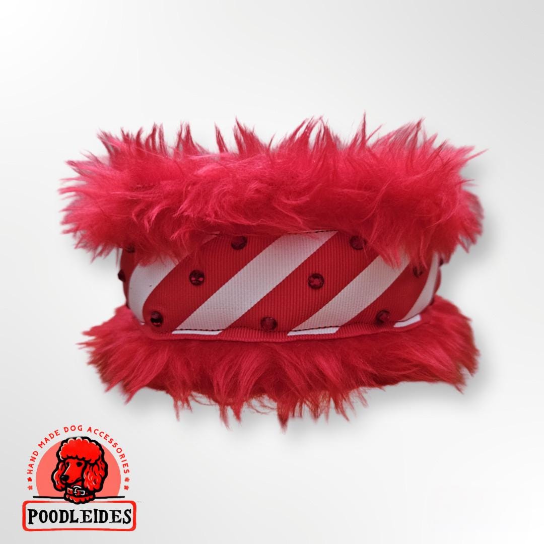 Christmas Fur and Candy Cane Coat Saver Collar in Red With Rhinestones ...