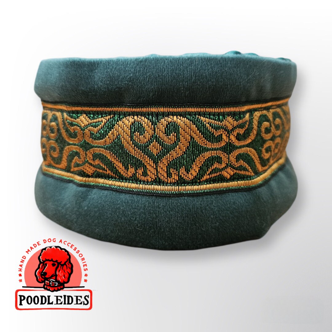 Green Velvet Padded Coat Saver Martingale Collar With Jacquard Ribbon ...