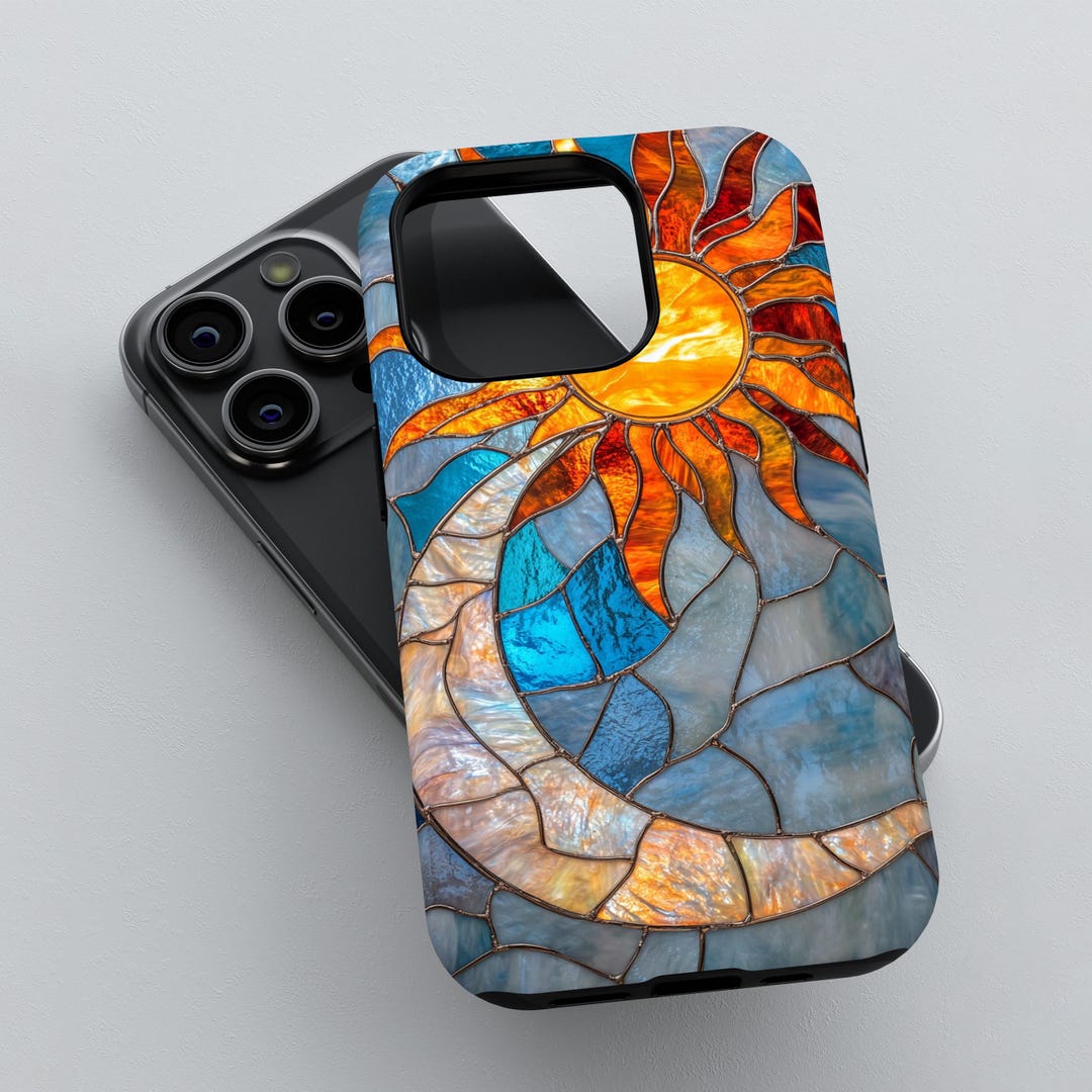 Stained Glass Moon and Sun Tough Phone Case, Celestial Phone Case ...