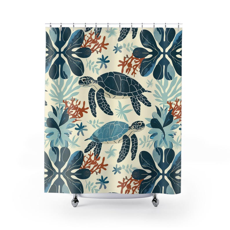 Sea Turtle Shower Curtain - Ocean Bathroom Decor, Beach House, Coastal ...