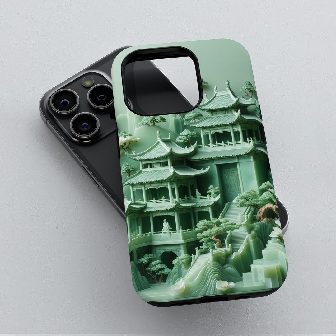 Elegant Jade-inspired Chinese Temple Tough Phone Case, Artistic ...