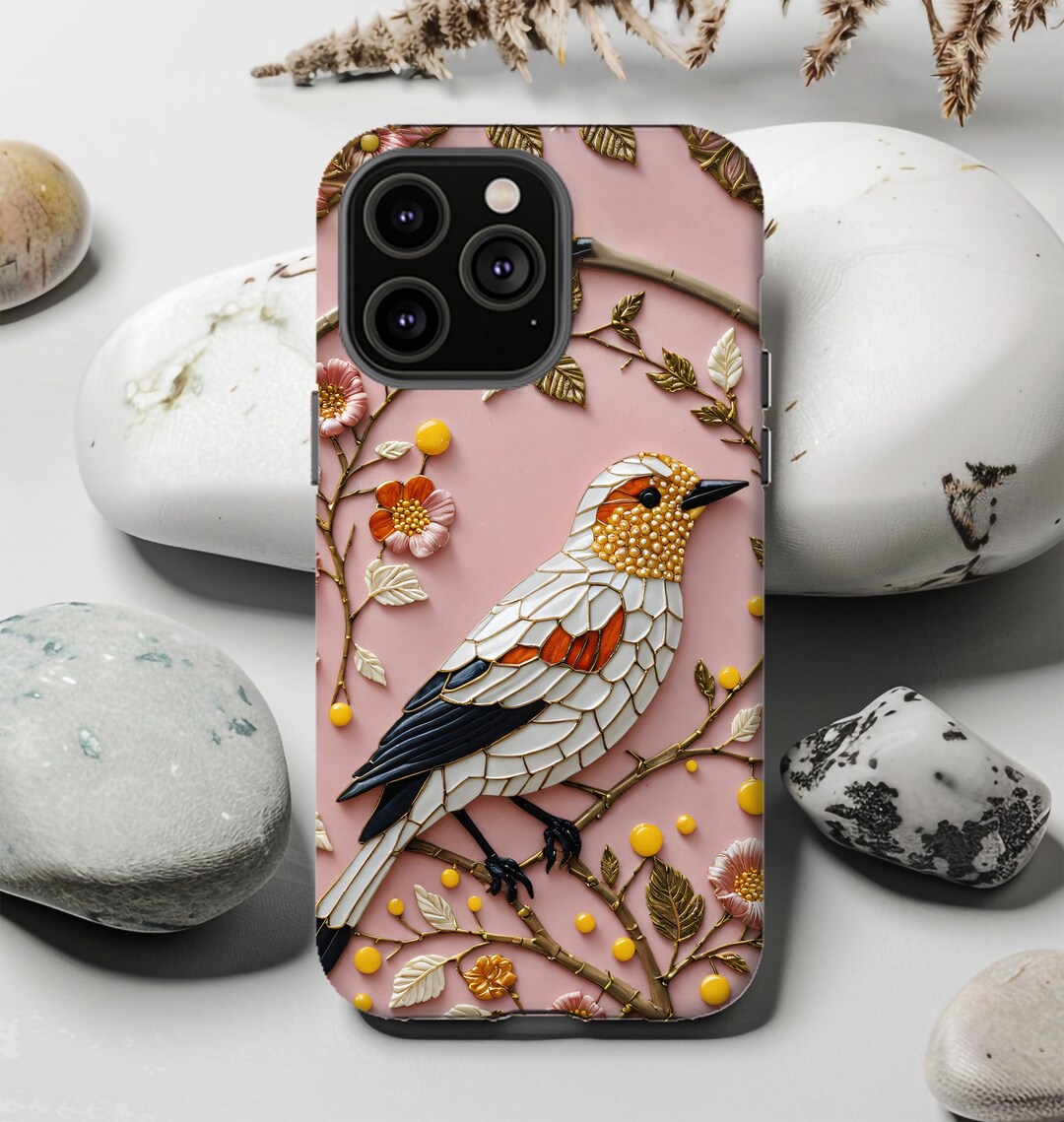 Stained Glass Bird Phone Case for Galaxy S25 S24 S23, iPhone 16 15 14 ...