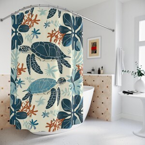 Sea Turtle Shower Curtain - Ocean Bathroom Decor, Beach House, Coastal ...