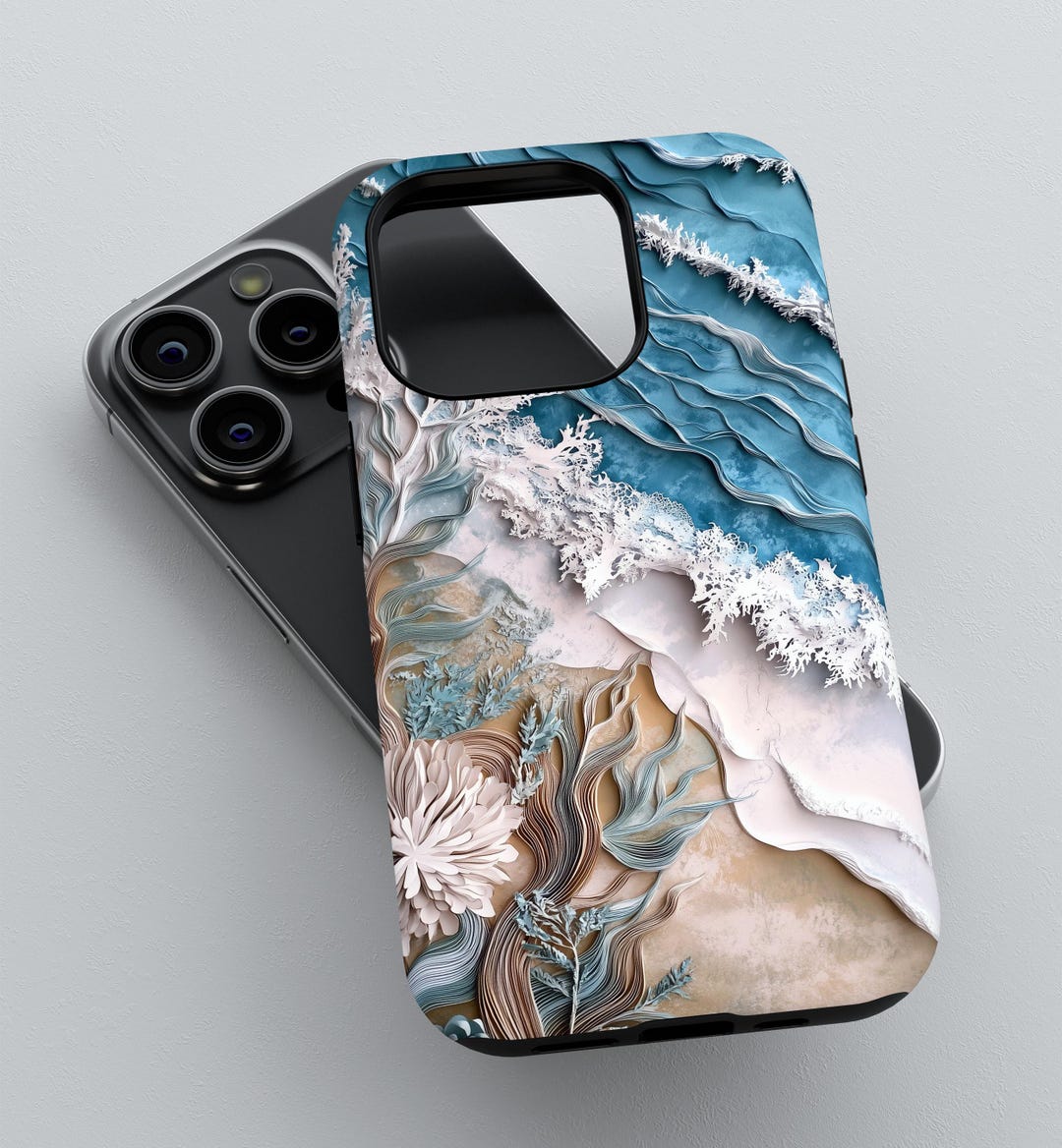 Coastal Boho Ocean Phone Case, 3D Tough Cover for iPhone 12/13/14/15/16 ...