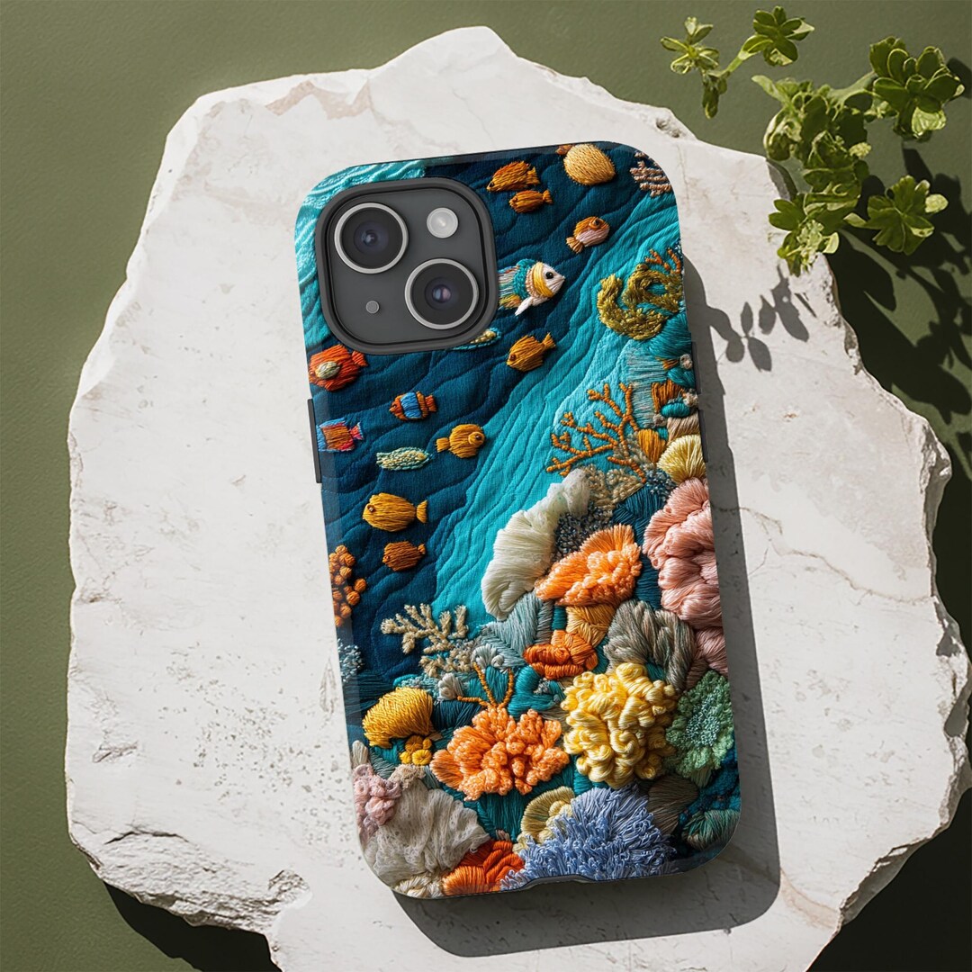 3D Coral Reef and Fish Design Embroidered Tough Cases, Protective Phone ...