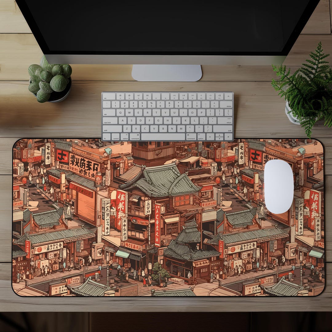 Anime Style Tokyo Cityscape Design Desk Mat - Old Tokyo Street, Large ...