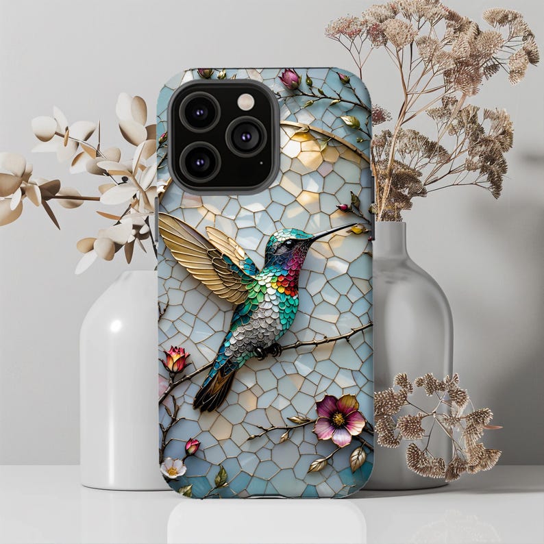 Stained Glass Artistic 3D Hummingbird Design, Colorful Floral Galaxy ...