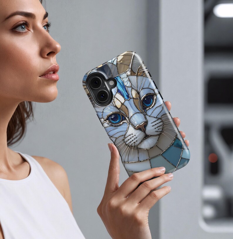 Stained Glass Cat Phone Case,3d Tough Cover for iPhone 12 13/14/15/16 ...