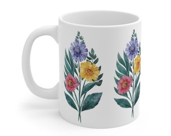 Boho Wildflowers Cottagecore Coffee Mug, Pressed Flowers Mug, Pastel ...