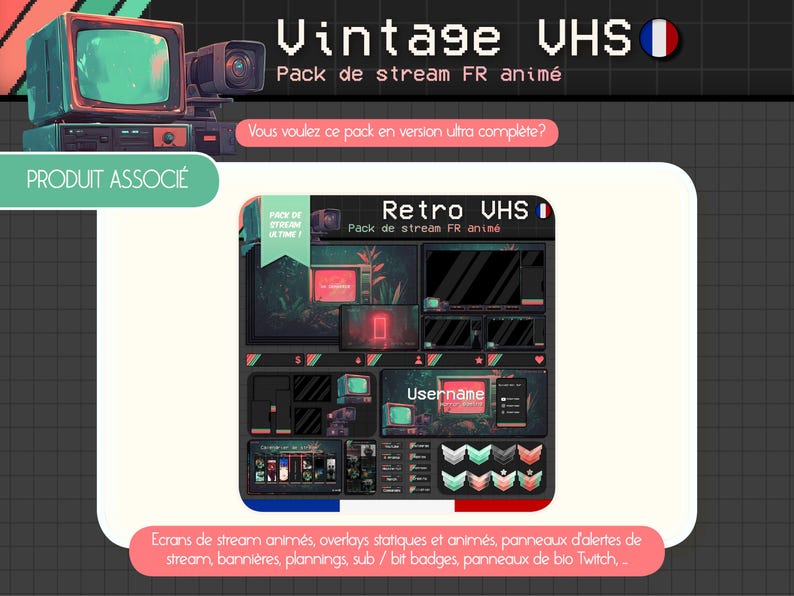 Retro Analog Horror Twitch Stream Package FRENCH : Vintage VHS Animated ...