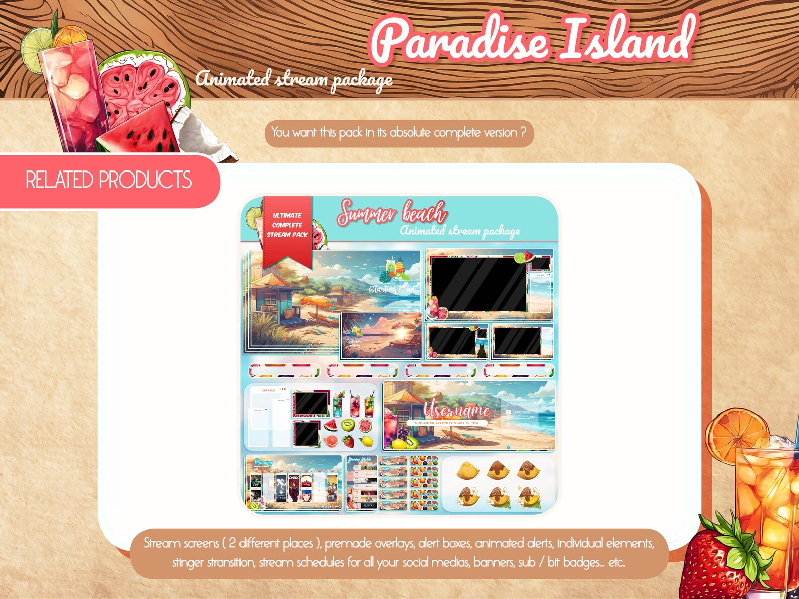Paradise Island Animated Twitch Stream Overlay Package (digital ...